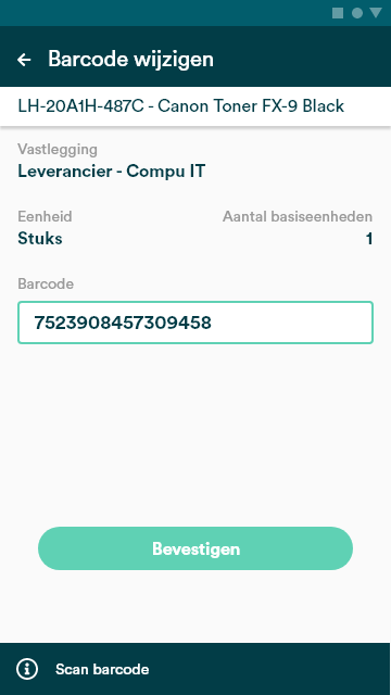 Barcodes wijzigen en vrije barcodes toevoegen met de warehouse app ...